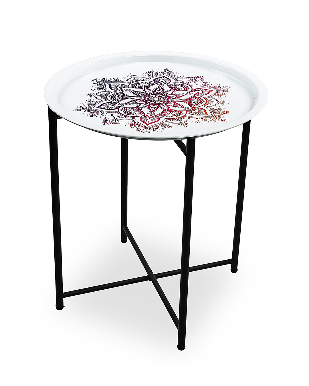White Rose Pattern Foldable Metal Table – Lel-Beit